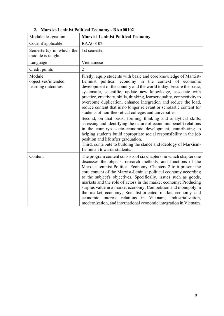 MODULE HANDBOOK - SỔ TAY MÔN HỌC - Khoa Điện tử Viễn thông - Trường Đại ...